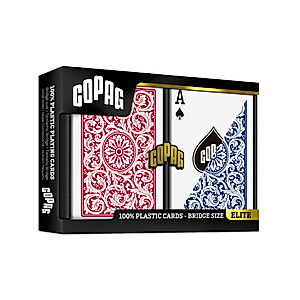 Copag 1546 Design 100% Plastic Playing Cards, Bridge Size (Narrow) Red/Blue (Standard Index, 1 Set)