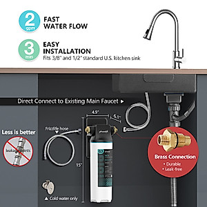 Frizzlife SW10 Under Sink Water Filter System, NSF/ANSI 53&42 Certified, Reduces 99.99% Lead, Chlorine, Bad Taste & Odor, Direct Connect Water Filter, 8K Gallons High Capacity, 0.5 Micron, USA Tech