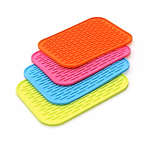 4PCS Premium Silicone Dish Drying Mat, Thicken Heat Resistant Mat Dish Draining Mat for Kitchen Sink Organizer Countertop Protection Trivet Each 8.76.3 inch