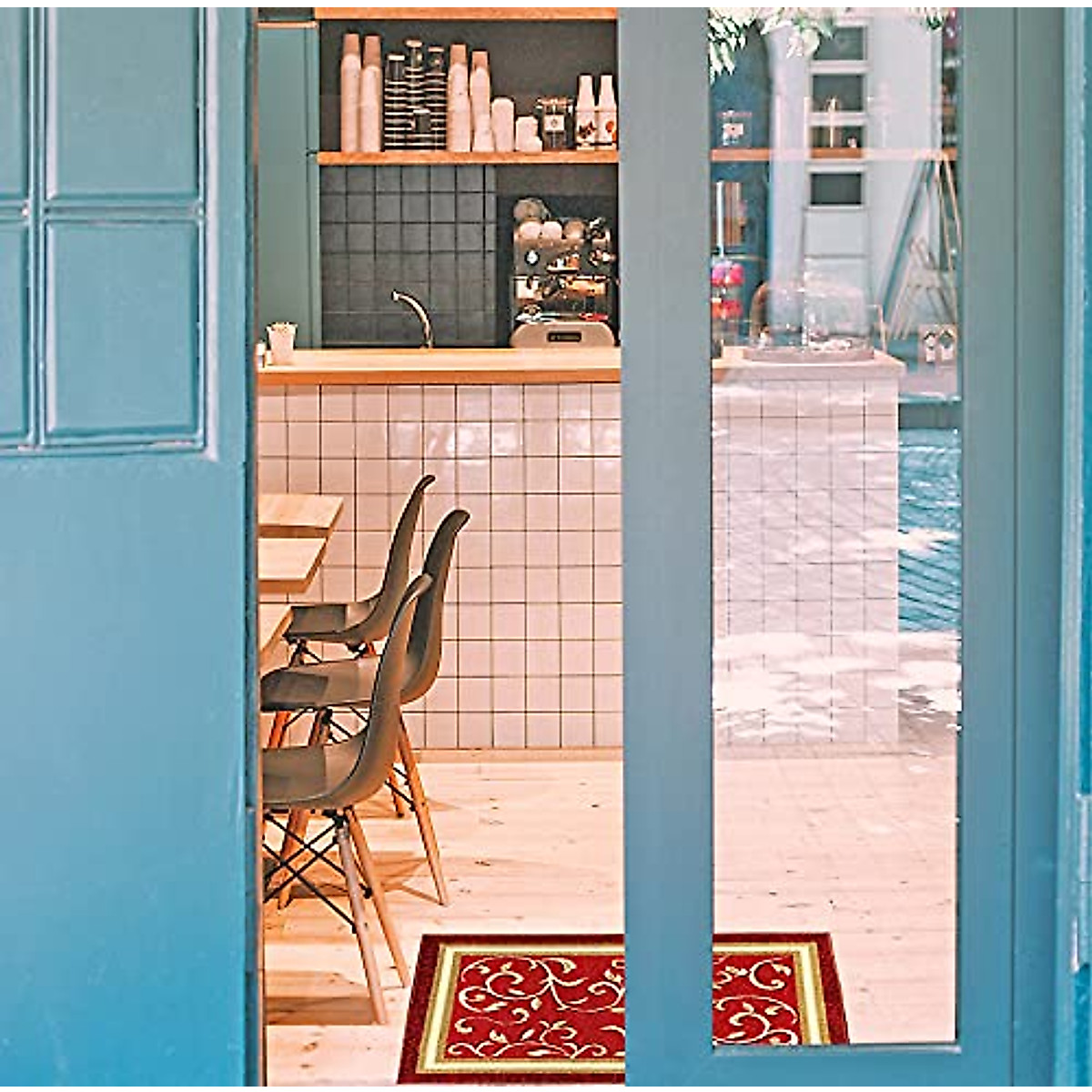 Stair Treads Non-Slip Landing Mat- Skid Resistant Rubber Back Landing Rug - Beautiful Design Landing Mat for Bottom of Stairs - Floormat - Doormat (20" x 30") Floral Red