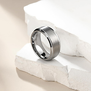 King Will BASIC Men's Tungsten Carbide Ring 8mm Polished Beveled Edge Matte Brushed Finish Center Wedding Band(11)