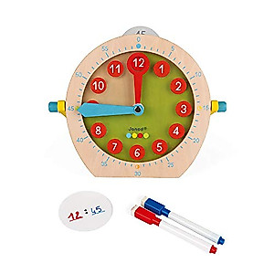 Janod Learn to Tell Time - Wooden Educational Teaching Clock - Ages 5+ - J05076