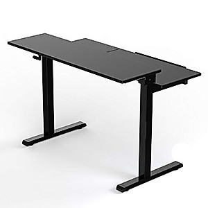 Stand Up Desk Store 48" Crank Adjustable Height Split Level Drafting Table Ergonomic Desk with Monitor Shelf (Black/Black)