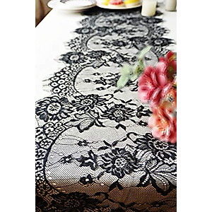 14 x 120 Inches Black Lace Table Runner Decoration Anniversary Embroidered Doilies Party Supplies Vintage Lace Centerpiece Theme for Boho Wedding Bridal Baby Shower Decorations