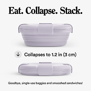 STOJO Collapsible Sandwich Box – Lilac Purple, 24oz - Reusable Food Storage Container - To-Go Travel Silicone Bowl for Hot and Cold Food - for Meal Prep, Lunch, Camping and Hiking - Dishwasher Safe