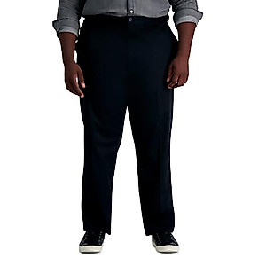 Haggar mens Premium No Iron Khaki Classic Fit Expandable Waist Flat Front dress pants, Black, 36W x 32L US