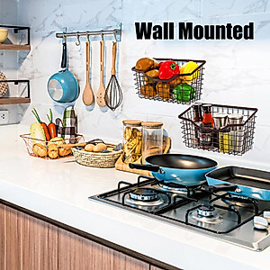 Nicunom 2 Pack Grid Storage Baskets with Hooks, Over Cabinet Door Organizer, Wire Basket Hanging Storage Organizer Steel Wire Sink Organization for Kitchen & Bathroom, Holds Shampoo, Body Wash, Bronze