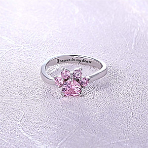 AILIN Custom Birthstone Rings 925 Sterling Silver Personlized Pet Paw Print Cubic Zirconia Inside Engraved Ring Birthday Jewelry Memorial Gifts For Women