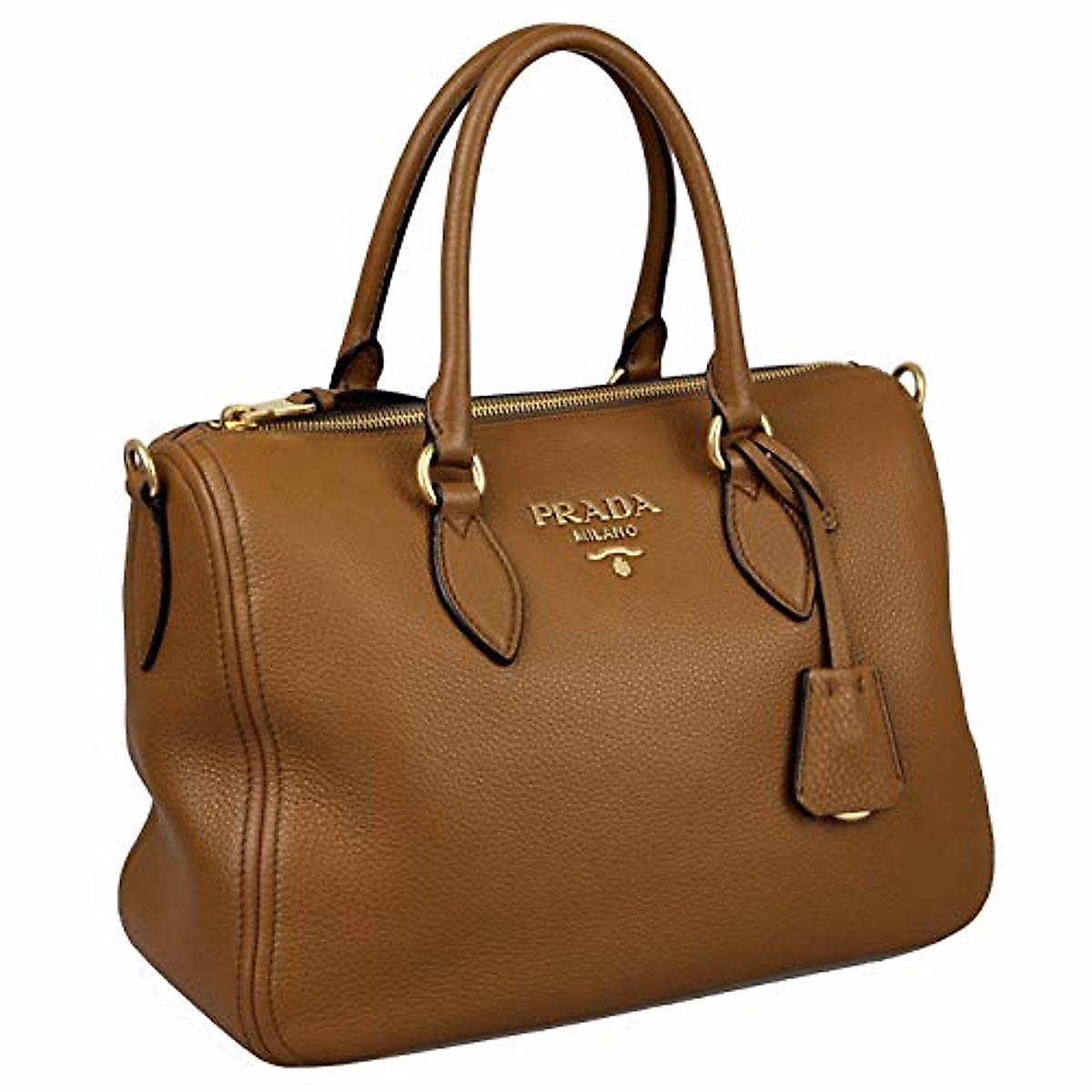 Prada Vitello Leather Cannella Brown Phenix Handbag 1BB023