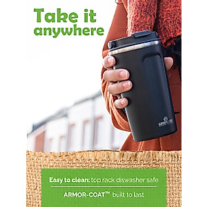 Reusable Coffee Cup with Lid and Handle - Stainless Steel Insulated Coffee Mug for Hot & Cold Drinks - Ideal Travel Mugs - 100% Leak-Proof Tumbler - 16 oz Black