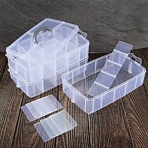 Taysisiter Plastic Stackable Storage Container Box with 30 Adjustable Compartments, 3 Tiers Clear Stackable Craft Organizers with Dividers and Handle for Arts and Crafts, Toy, Fuse Beads, Washi Tapes