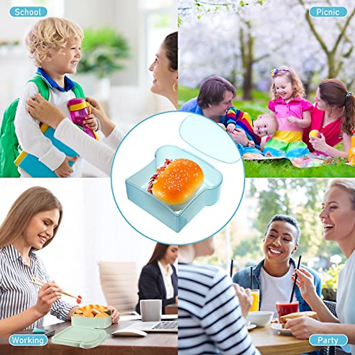 Meanplan 4 Pcs Sandwich Containers Sandwich Box Food Storage Toast Shape Holder Plastic Bread Sandwich Keeper Prep Microwave Dishwasher Safe, 14 oz(Bright Color)