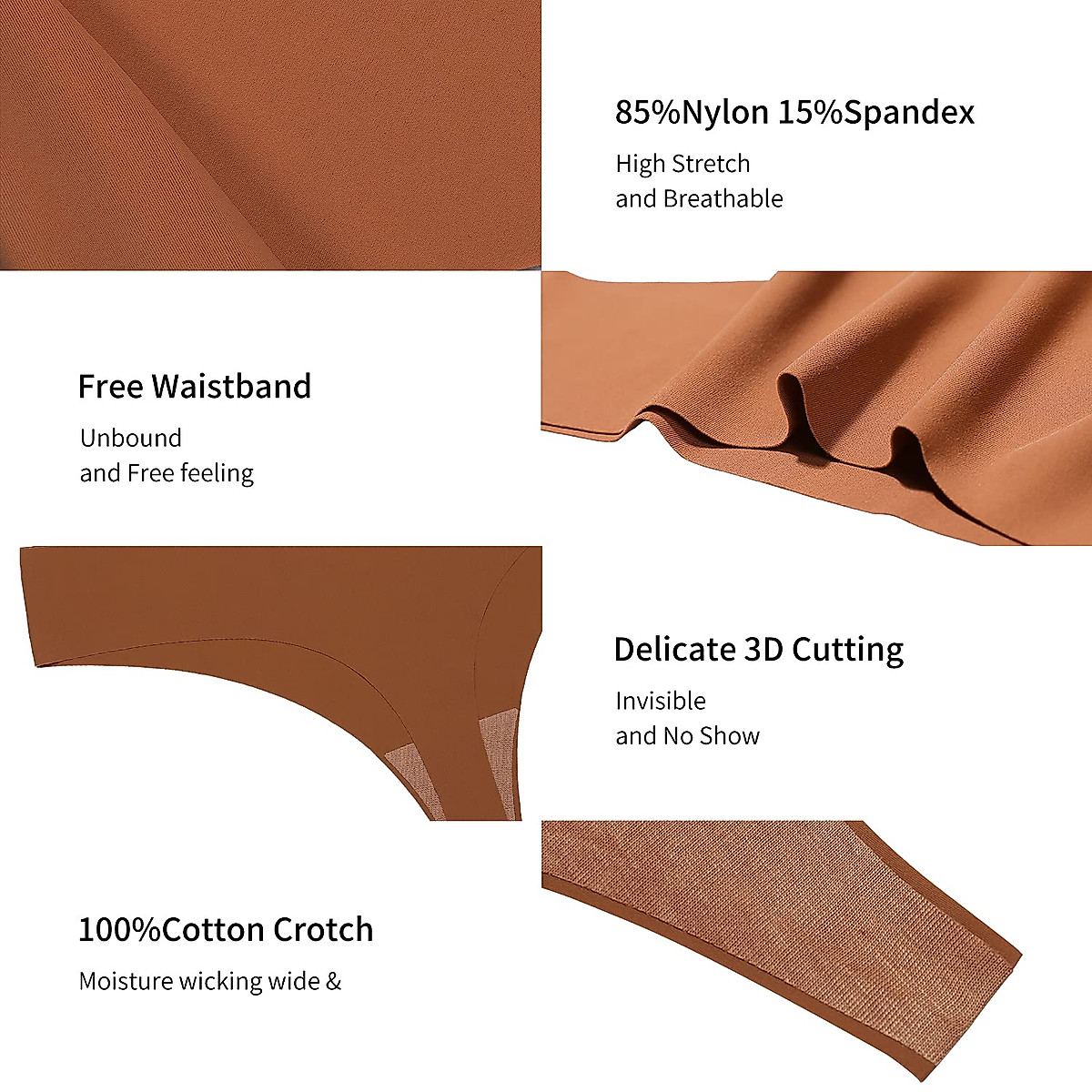 SHARICCA Women Seamless Thong No Show Strench Underwear Comfortable Invisible Soft Panties 7 Pack (7P01,S)