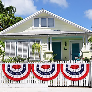 1.5x3 Feet American Flag Bunting Outside, 4th of July Decorations Outdoor - Patriotic 4th Fourth July Bunting Banner Decorations, USA Pleated Fan Flag, Red White Blue Bunting, Half Fan Banner(10 Pcs)
