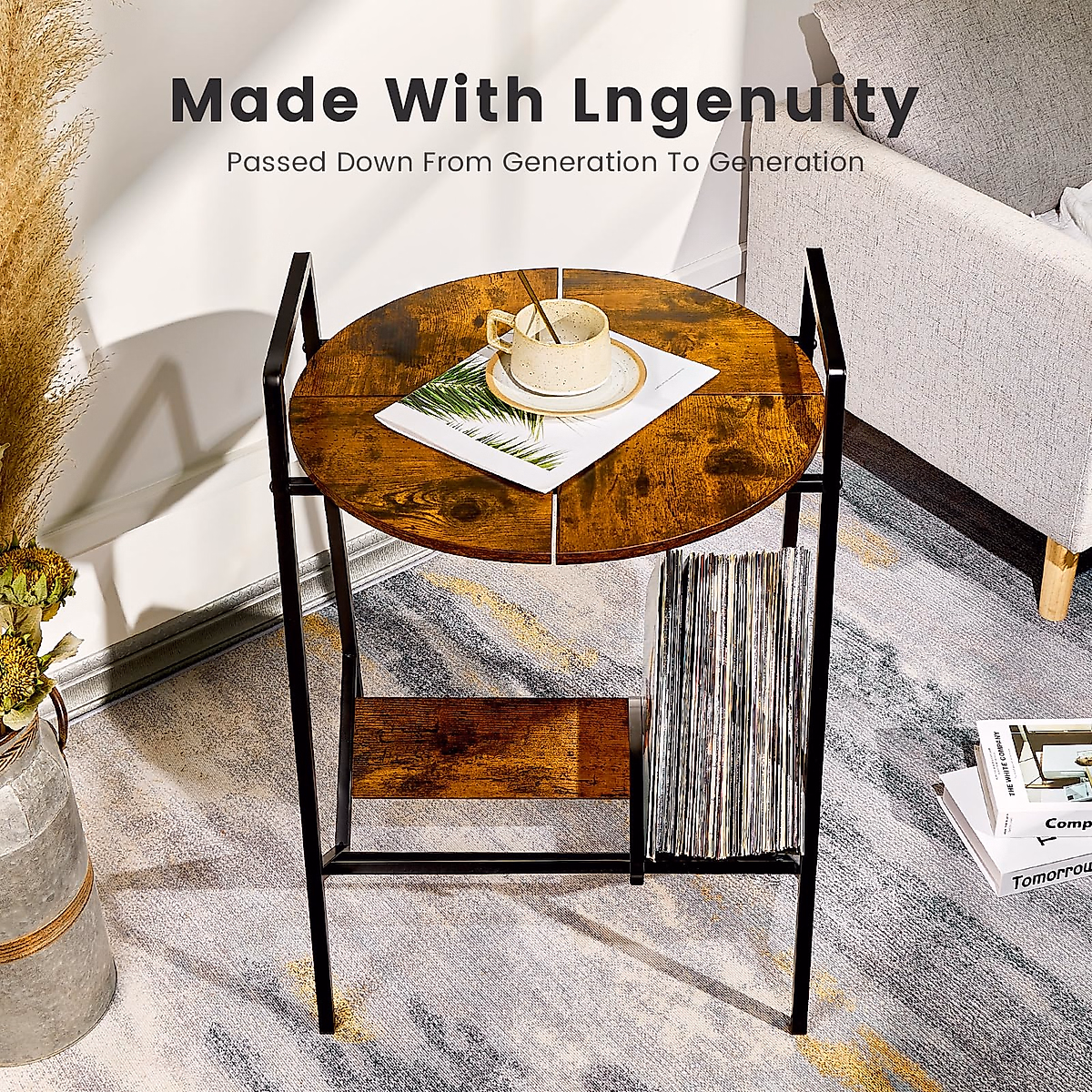 MAWEW Record Player Stand with Vinyl Storage, Measures 20.5 x 20.5 x 30.7 Inches