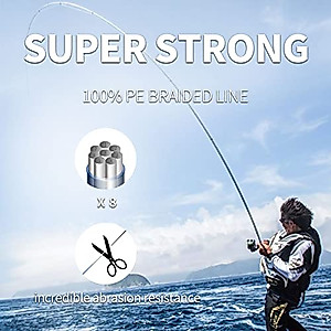 Supered Strength 8 Strands Braided Fishing Line, Abrasion Resistant Braided Lines, Zero Stretch& High Sensitivity Fishing Line,8LB-300LB PE Braided Line, High Performance for Saltwater or Freshwater