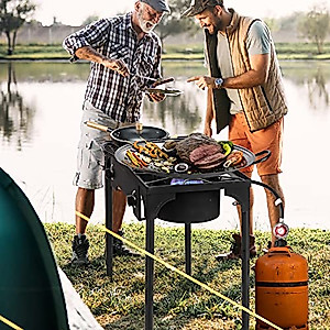 Outvita 2 Burner Propane Gas Stove for Outdoor Cooking, 150,000 BTU Camping Cooker with Removable Legs, Temperature Control Knobs for Backyard Cooking, BBQ, Baking and Frying