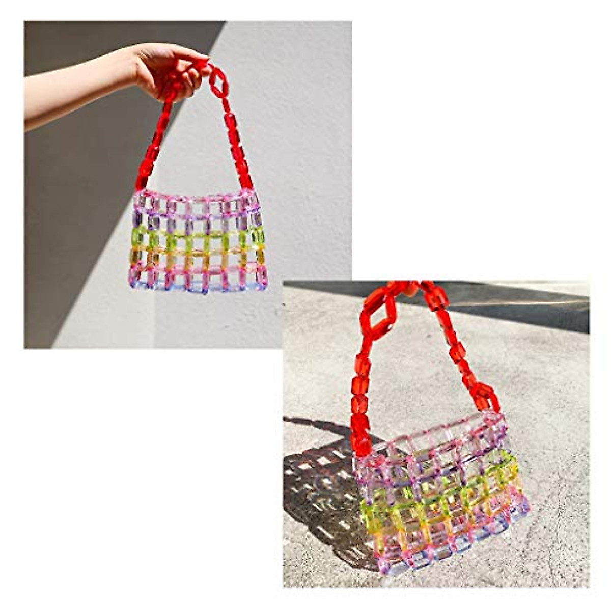 YUSHINY Women Hollow Evening Candy Rainbow Bag Handmade Acrylic Beaded Purse with DustBag