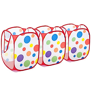 eWonderWorld 3 Piece Collapsible Fabric Hamper Pop up Laundry Basket Kids Polka Dot Theme Toy Storage Bin - Durable Hamper for Clothes and Toys, Basket for Nursery,Bedroom,Closet