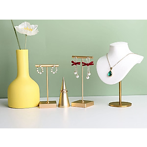 GemeShou 2pcs Metal T Bar Earring Stand Gold Single Earring Display T Stand for shows Jewelry Photography Props【Gold-Square Base 2pcs Height 4.3" and 5.1"】