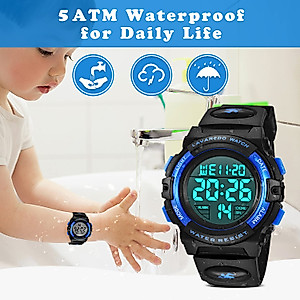 Kids Watch,Boys Watch for 3-15 Year Old Boys,Digital Sport Outdoor Multifunctional Chronograph LED 50 M Waterproof Alarm Calendar Analog Watch for Children with Silicone Band,Kids Gift