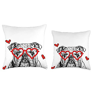 Happy Valentine's Day for English Bulldog Lover English Bulldog with Heart Glasses Valentines Day Dog Mom Throw Pillow, 18x18, Multicolor