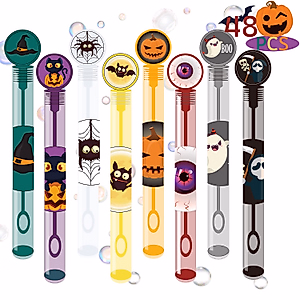 48 PCS Halloween Party Favors Bubble Wands, Halloween Assortment Designs Halloween Toys for Kids, 8 Colors for Halloween Goodie Bag Fillers Halloween Treats Non Candy Bubble Maker Toys