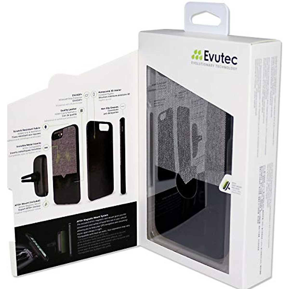 Evutec Compatible with iPhone 6 Plus/6s Plus/7 Plus/8 Plus Unique Heavy Duty Case Leather + TPU Shockproof Interior Drop Protection Phone Cover-Canvas/Black (AFIX+ Vent Mount Included)