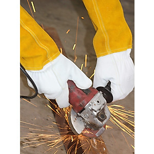 Suse's Kinder Fireplace Gloves for Women, Mig Tig Welding Gloves XS, Fireproof Heat Resistant Barbecue Mitt, Welders, Top Grain Cowhide Lined Hand (Yellow White, XS)