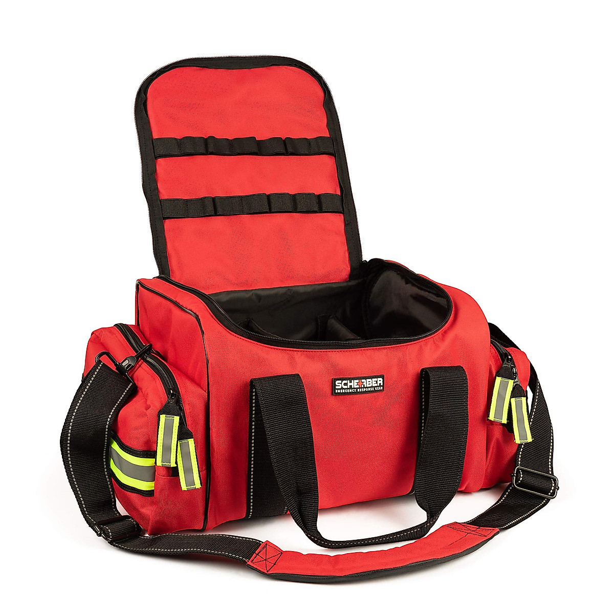 Scherber Fully-Stocked First Responder Bag | Professional EMT/EMS Trauma & Bleeding Medical Kit | HSA/FSA Approved | CAT Tourniquet, HyFin Chest Seal, Israeli Bandage & 250+ First Aid Supplies (Red)