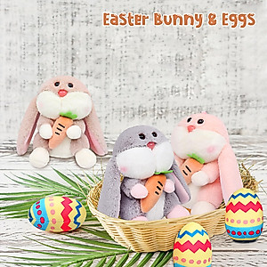 Fortuning's JDS Easter Basket Stuffers, Kawaii Bunny Stuffed Animals with Colorful Eggs as Easter Plush Gift for Kids, Mini Rabbit Plush Pillow Toys(6 Pieces,4.72")