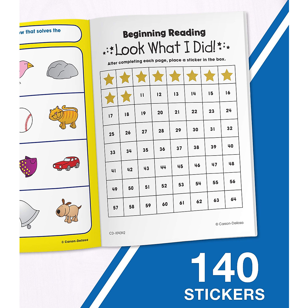 Carson Dellosa Beginning Reading Workbook―Kindergarten Early Reader Phonics Practice With Stickers, Incentive Chart, Puzzles, Coloring Activities (64 pgs) (Home Workbooks)