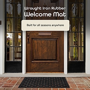Wrought Iron Rubber Door Mat, Diamond - 18 Inch Width, 30 Inch Length - Durable, Easy to Clean & Decorative Outdoor Welcome Mats - Heavy Duty for All Weather - Doormat Traps Dirt, Debris, & Mud