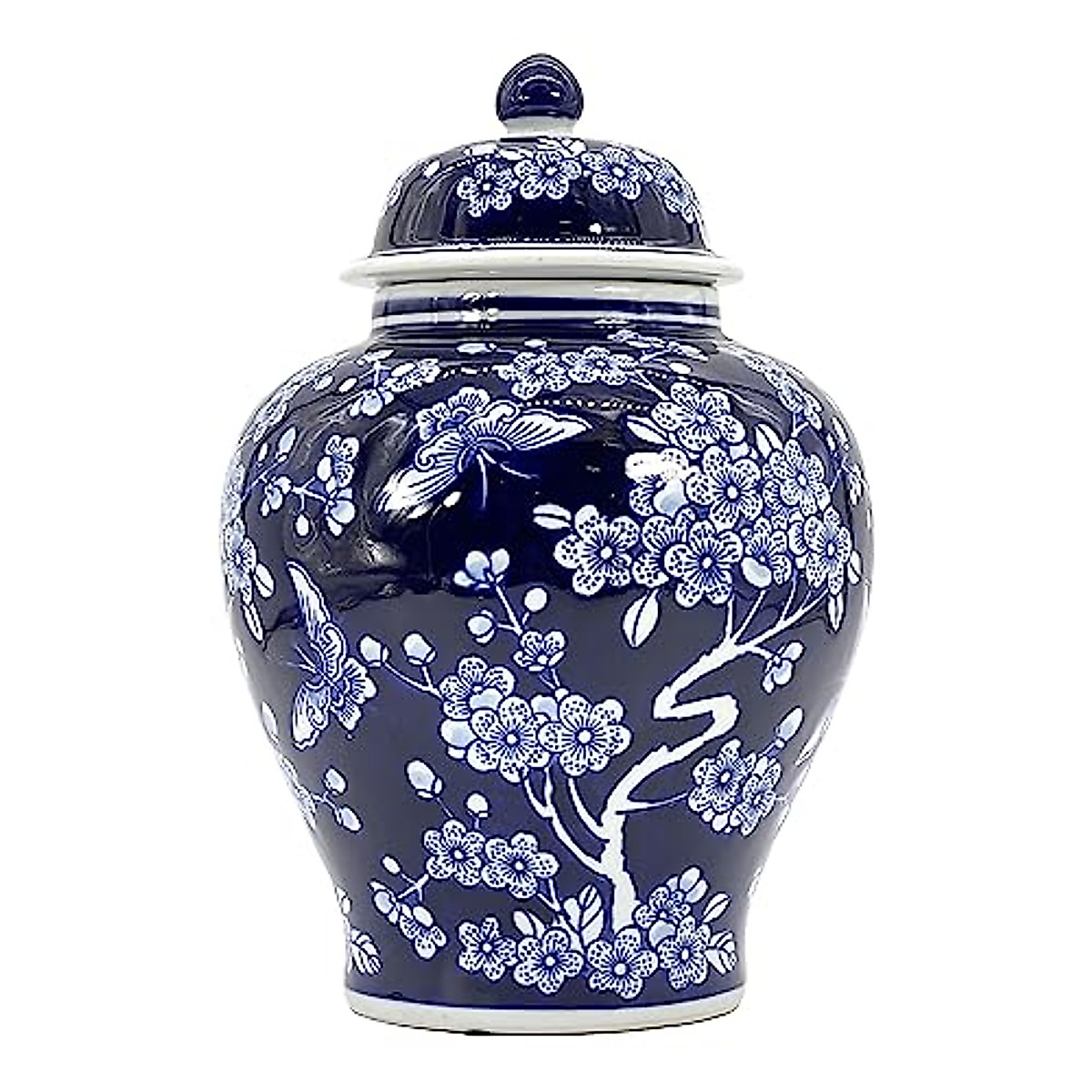 Galt International Dark Blue Floral Chinoiserie Jar 12" w/Lid - Ginger Jar, Tea Storage, Decorative, Home Decor Jar