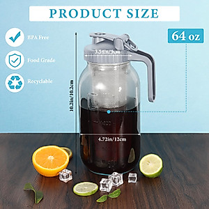 Enrimyee Cold Brew Coffee Maker, Mason Jar Pitcher, Heavy Duty Soda Lime Glass w/Stainless Steel Mesh Filter & Flip Cap Lid for Iced Coffee, Ice Lemonade, Fruit Drinks, Sun Tea - 64 oz