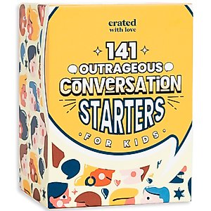 Crated with Love - 141 Outrageous Conversation Starters for Kids - Travel Games Card Deck for Family Table Topics, Funny Thought Provoking Questions to Spark Conversation and Grow Closer Together