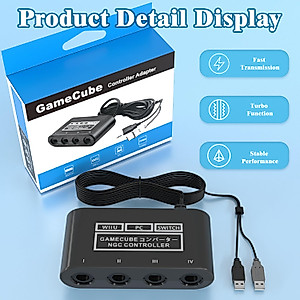 pdobq Gamecube Controller Adapter for Nintendo Switch Gamecube Adapter, Super Smash Bros Gamecube Adapter for Wii u/Switch/PC USB, Support 4 Gamecube Controller and 180cm Long Data Cable