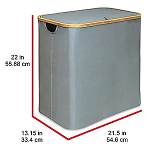 Oceanstar Double Soft Sided Laundry Hamper Sorter With Bamboo Rim Lid, Grey