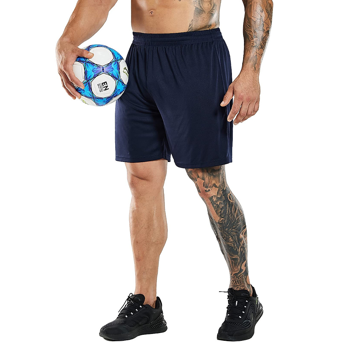 MIER Men's Quick-Dry Athletic/Soccer/Basketball Shorts Without Pockets No Liner Running Workout Training Active Shorts, Navy, L