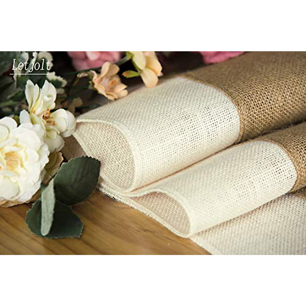 Letjolt Burlap Table Runner Farmhouse Table Runner Jute Table Runner Rustic Table Decor Jute Woven Fabric, Light Colour Edge 12x48 Inches