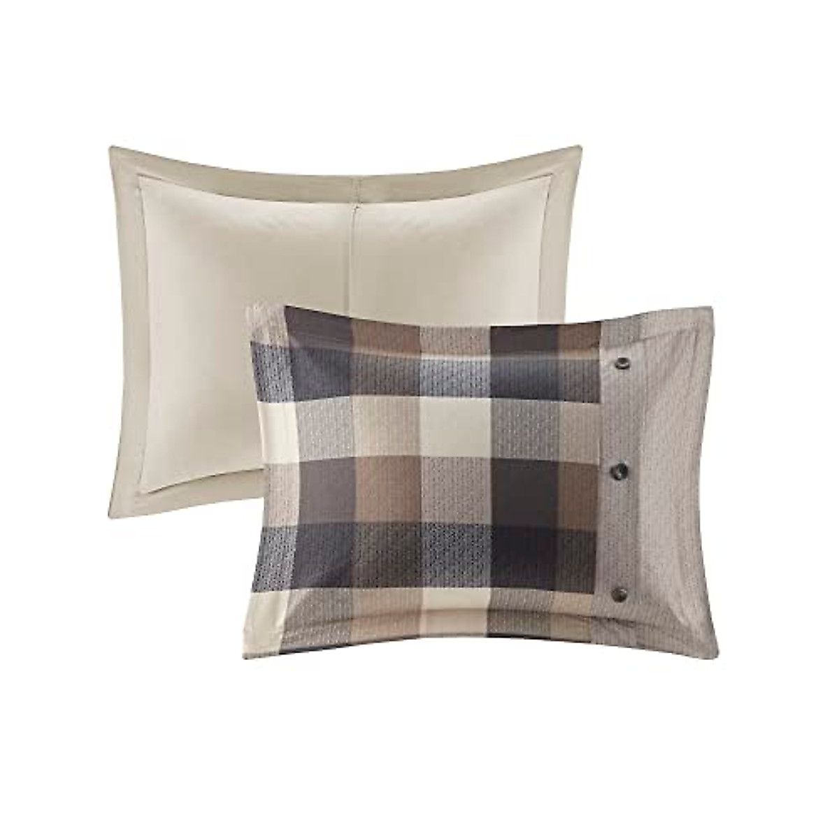Madison Park Ridge Comforter Set-Cabin Lodge Plaid Herringbone Design All Season Down Alternative Cozy Bedding with Matching Bedskirt, Shams, Decorative Pillow, Queen(90"x90"), Neutral 7 Piece