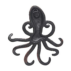 Stonebriar Cast Iron Octopus Decorative Wall Hook, Unique Nautical Design, Multiple Hooks , Bronze