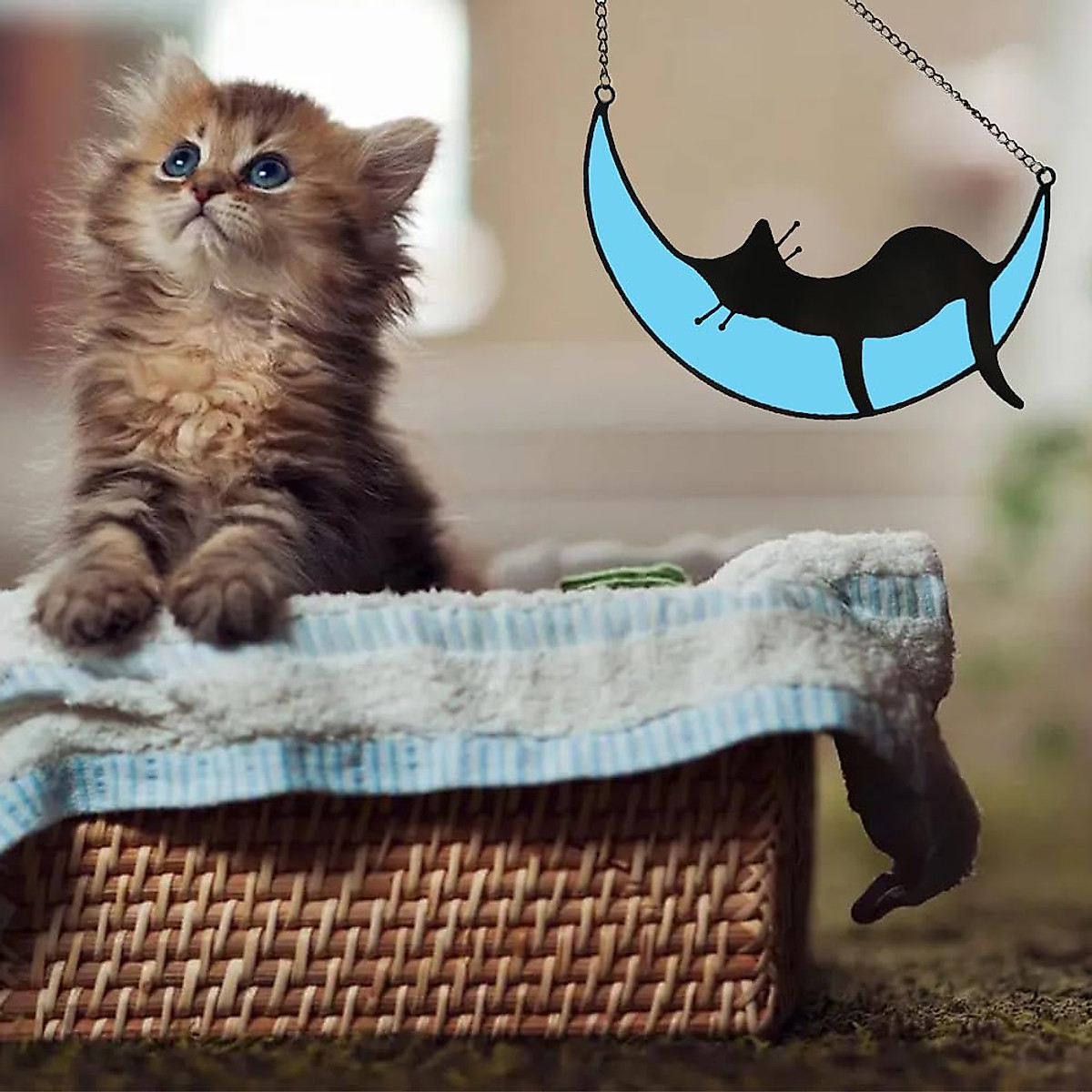 Glow in The Drak Stained Glass Window Hanging for Easter Home Decoration Black Cat Decor Suncatchers for Cat Lover Mom Friend