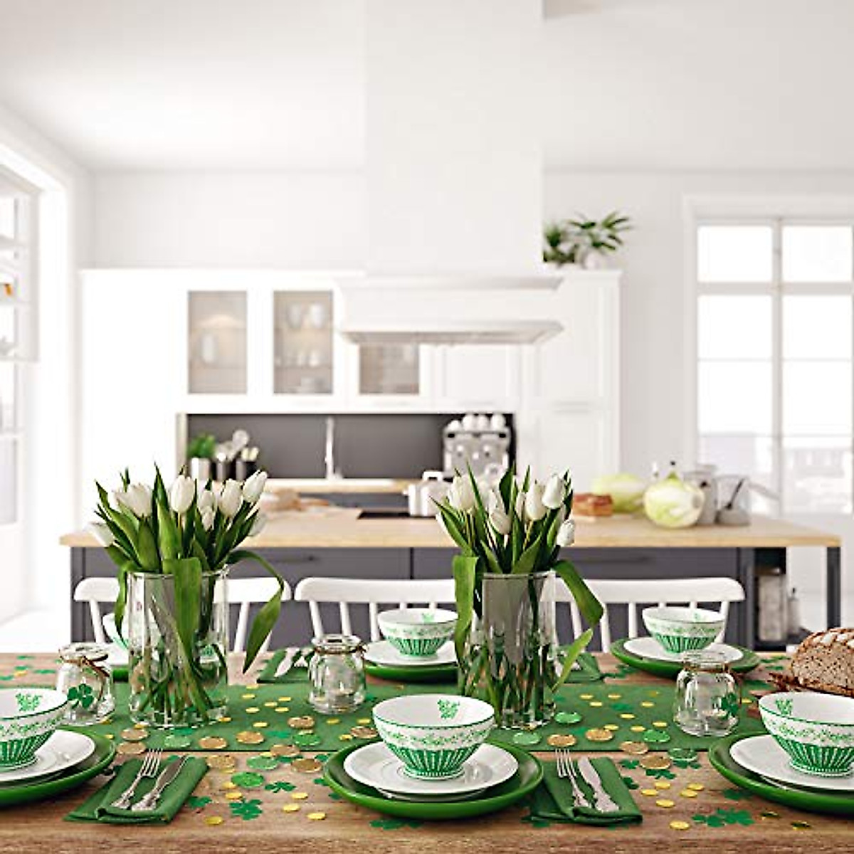 Whaline St Patrick's Day Table Decorations, 100 Pcs Plastic Good Luck Coins and 1 Oz Shamrock Clover Confetti Table Sprinkles for Irish St Patricks Party Decoration Favors Supplies