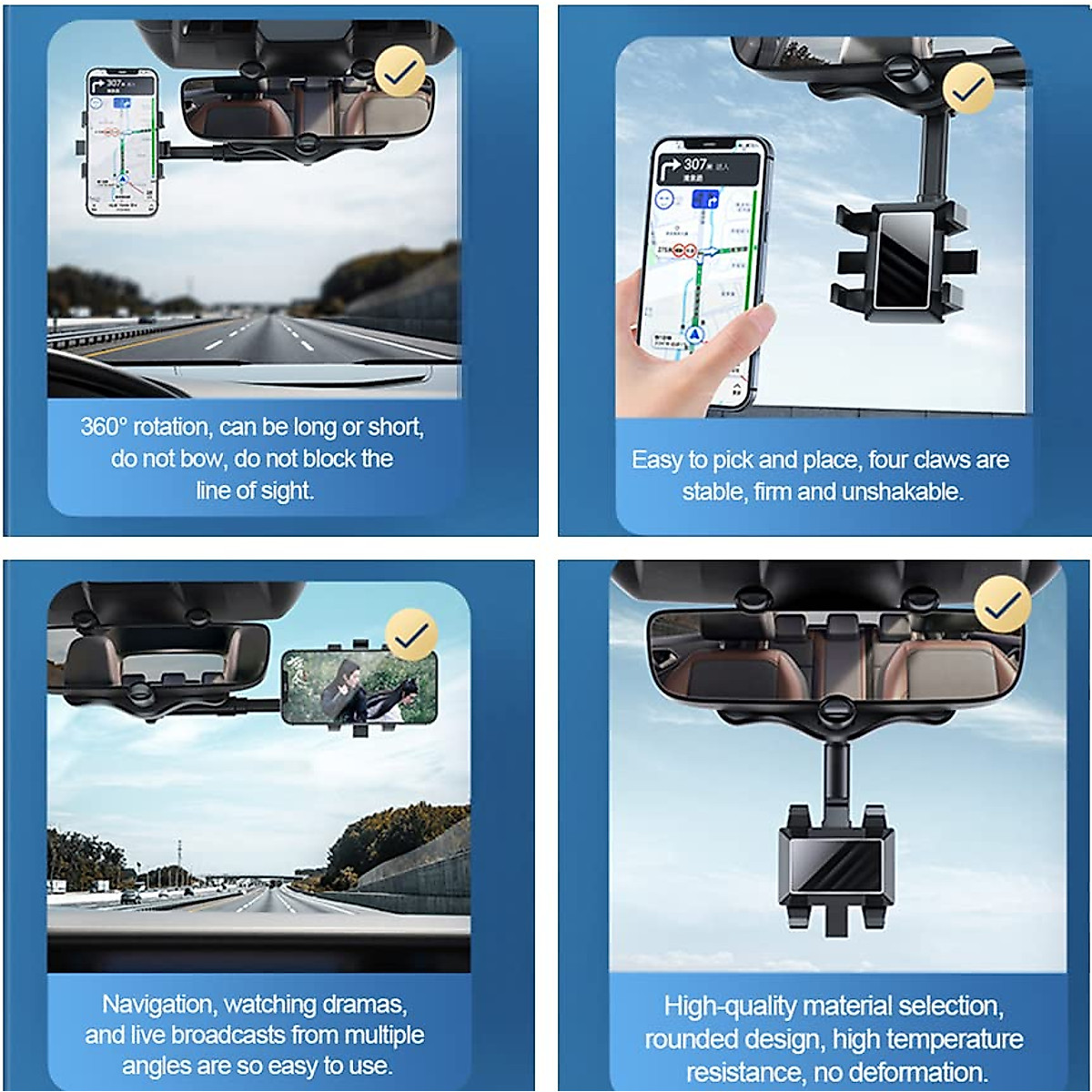 TOKLYUIE 2Pack Rotatable and Retractable Car Phone Holder 360° Rearview Mirror Phone Holder for Car Universal Multifunctional Adjustable Rotation Mount Stand