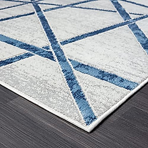 Abani Atlas 5'x8' Blue/Grey Area Rug, Criss Cross Design - Durable Non-Shedding - Easy to Clean