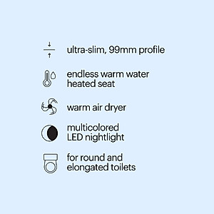 Brondell LS1800-RW Swash Electric Bidet Toilet Seat with Oscillating Stainless Steel Nozzle, Warm Air Dryer, Heated, Night Light, Gentle Close Lid, Thin Profile, Remote Control, Round