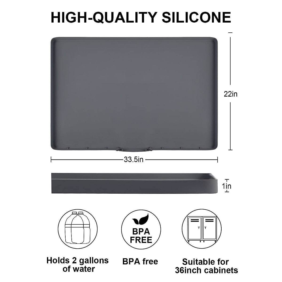 Silicone Under Sink Mat, 34'' x 22'' Kitchen Sink Liner Drip Tray, Waterproof Cabinet Sink Protector Mats with Unique Outfall for Kitchen Bathroom Leaks
