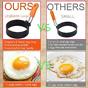 8" Large Omelette Ring,6" Pancake Ring,4" Round Egg Ring,6 Packs Egg Cooking Rings Set for Griddle Frying Eggs,Non-stick Stainless Steel Omelet Ring Egg Cooker Ring for Griddle with Accessorries