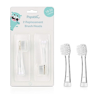 Papablic BabyHandy 2-Stage Sonic Electric Toothbrush for Babies and Toddlers Ages 0-3 Years, Bundle with Replacement Toothbrush Heads - 2 Count (18-36 Months)